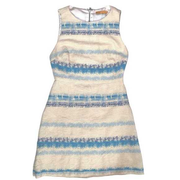 Alice + Olivia | Dresses | Alice And Olivia Eli Ivory Blue Stripe Tweed ...